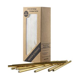 125 PCS Gold Paper Straws Biodegradable Metallic Drinking Decoration Disposable - Boxed 5 Individual Packs of 25 Units