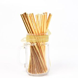 125 PCS Gold Paper Straws Biodegradable Metallic Drinking Decoration Disposable - Boxed 5 Individual Packs of 25 Units