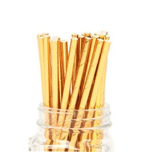 125 PCS Gold Paper Straws Biodegradable Metallic Drinking Decoration Disposable - Boxed 5 Individual Packs of 25 Units