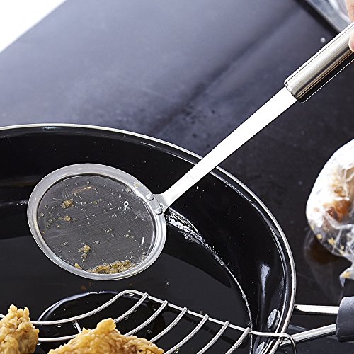 Hiware Stainless Steel Fat Skimmer Spoon - Fine Mesh Food Strainer for Grease, Gravy and Foam, Japanese Hot Pot Skimmer with Long Handle