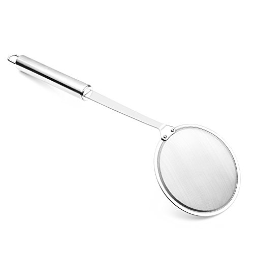 Hiware Stainless Steel Fat Skimmer Spoon - Fine Mesh Food Strainer for Grease, Gravy and Foam, Japanese Hot Pot Skimmer with Long Handle