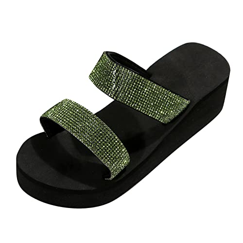 Coerni Cute Women Sandals Size 11 Women Slope Heel Thick Bottom Slippers Fashion with Diamond Butterfly Decoration Wear Beach Slippers Outside The Home (Green, 6.5)