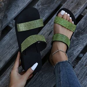 Coerni Cute Women Sandals Size 11 Women Slope Heel Thick Bottom Slippers Fashion with Diamond Butterfly Decoration Wear Beach Slippers Outside The Home (Green, 6.5)