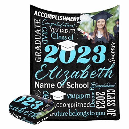 M YESCUSTOM Custom Name 2023 Graduation Blankets with Photo for Son Daughter Kids Personalized for Him Her Class of 2023 Seniors Students 50"x60"