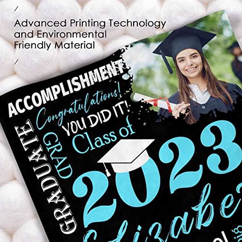 M YESCUSTOM Custom Name 2023 Graduation Blankets with Photo for Son Daughter Kids Personalized for Him Her Class of 2023 Seniors Students 50"x60"