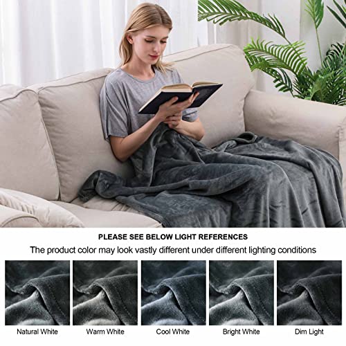 SE SOFTEXLY Super Soft Flannel Fleece Blankets Throw Size (Grey, 50"x60"), Lightweight Cozy Throw Blankets for All Season, Warm Bedding Blanket for Home Bed, Sofa & Dorm