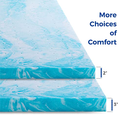 Queen Mattress Topper 2 Inch Memory Foam Mattress Topper with Cooling Gel Infusion, Mattress Topper in a Box, CertiPUR-US Certified, 60”x80”, Blue