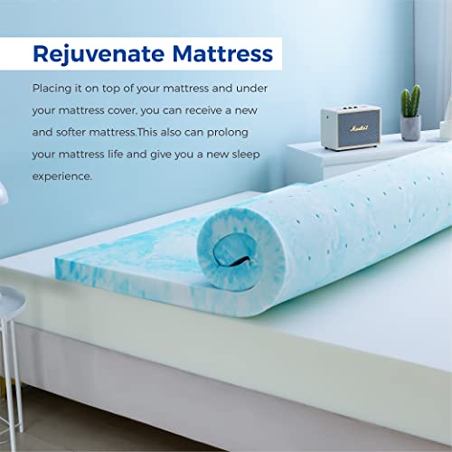 Queen Mattress Topper 2 Inch Memory Foam Mattress Topper with Cooling Gel Infusion, Mattress Topper in a Box, CertiPUR-US Certified, 60”x80”, Blue