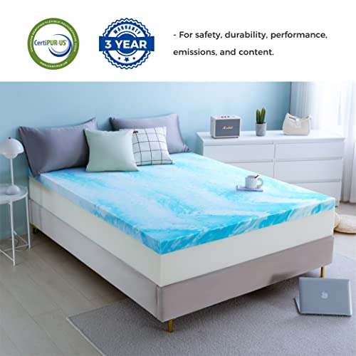 Queen Mattress Topper 2 Inch Memory Foam Mattress Topper with Cooling Gel Infusion, Mattress Topper in a Box, CertiPUR-US Certified, 60”x80”, Blue