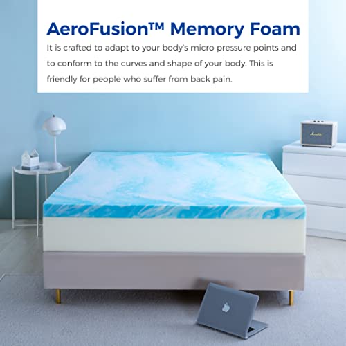 Queen Mattress Topper 2 Inch Memory Foam Mattress Topper with Cooling Gel Infusion, Mattress Topper in a Box, CertiPUR-US Certified, 60”x80”, Blue