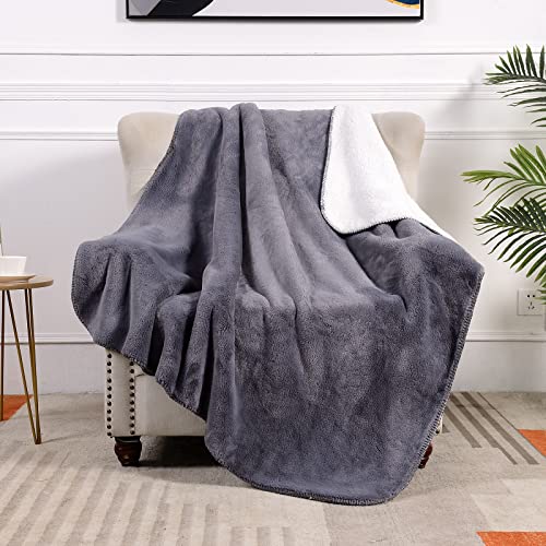 SOCHOW Premium Thick Sherpa Fleece Throw Blanket, Soft and Warm Winter Blanket, 60 × 80 Inches, Grey