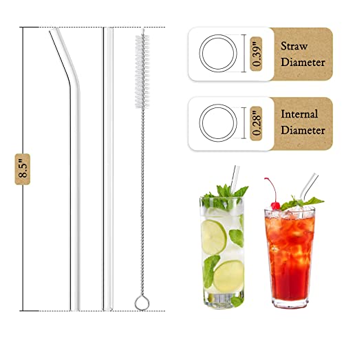 Piteno® 16-Pack Reusable Glass Straws, Clear Glass Drinking Straws, Perfect for Smoothies, Milkshakes, Juice, Tea, Set of 6 Straight and 6 Bent with 4 Cleaning Brushes (Size 8.5''x10MM)