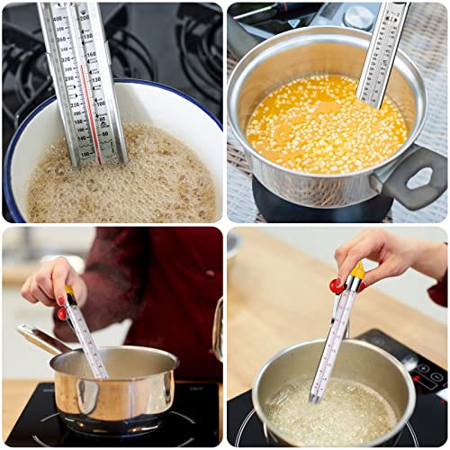 2 Pcs Candy Thermometer with Pot Clip, Stainless Steel Sugar Syrup Jam Jelly Oil Deep Fry Thermometer with Hanging Hole, Classic Kitchen Cooking Thermometer Confection Glass Thermometer for Food