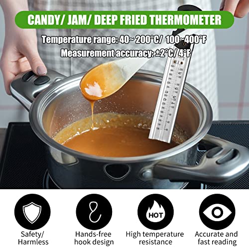 2 Pcs Candy Thermometer with Pot Clip, Stainless Steel Sugar Syrup Jam Jelly Oil Deep Fry Thermometer with Hanging Hole, Classic Kitchen Cooking Thermometer Confection Glass Thermometer for Food