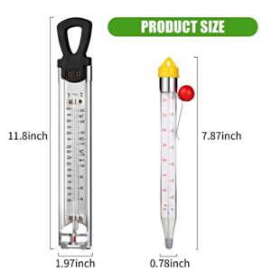 2 Pcs Candy Thermometer with Pot Clip, Stainless Steel Sugar Syrup Jam Jelly Oil Deep Fry Thermometer with Hanging Hole, Classic Kitchen Cooking Thermometer Confection Glass Thermometer for Food