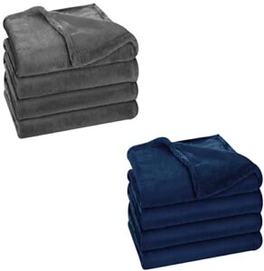 utopia bedding fleece blankets bundle pack of grey and navy twin size bed blankets