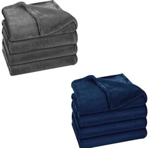 Utopia Bedding Fleece Blankets Bundle Pack of Grey and Navy Twin Size Bed Blankets