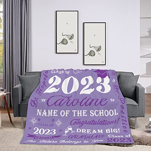 Custom Class of 2023 Graduation Blanket with Graduate Name & School, Personalized Graduation Blanket for Class of 2023, Graduation Gifts 2023 for College and High School Graduates