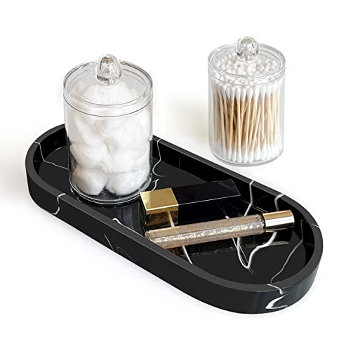 Bathroom Vanity Tray, 2 Pack Acrylic Qtip Holder Dispenser Canister Apothecary Jars with Lid，Bathroom Tray Organizer Storage for Perfume Jewelry Candle Cotton Ball Cotton Swab Cotton Round Pads