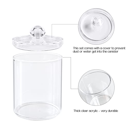 Bathroom Vanity Tray, 2 Pack Acrylic Qtip Holder Dispenser Canister Apothecary Jars with Lid，Bathroom Tray Organizer Storage for Perfume Jewelry Candle Cotton Ball Cotton Swab Cotton Round Pads