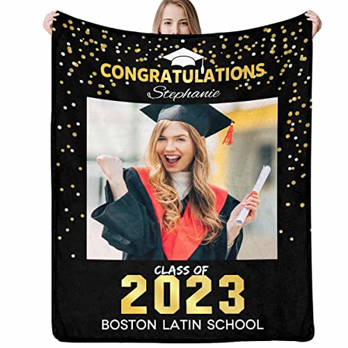 Artsadd Personalized Graduation Blanket Gifts,Class of 2023 High School College Graduation Gifts for Son Daughter Classmate,Congratulation on Graduation Custom Picture Throw Blankets