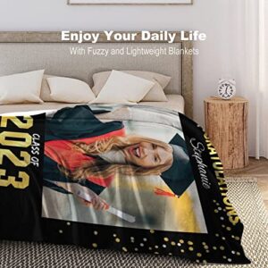 Artsadd Personalized Graduation Blanket Gifts,Class of 2023 High School College Graduation Gifts for Son Daughter Classmate,Congratulation on Graduation Custom Picture Throw Blankets