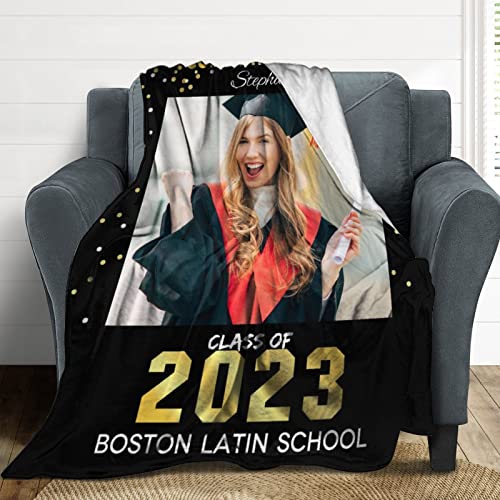 Artsadd Personalized Graduation Blanket Gifts,Class of 2023 High School College Graduation Gifts for Son Daughter Classmate,Congratulation on Graduation Custom Picture Throw Blankets