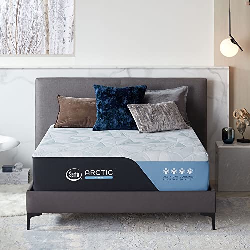 Serta Arctic Premier- 14.5" King Plush Mattress, USA Built, 100-Night Trial, CertiPUR-US Certified,White/Navy Blue