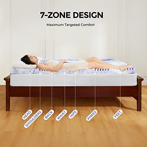 Dreamsmith 3 Inch 7-Zone Queen Memory Foam Mattress Topper, Cooling Gel Infused Foam Mattress Topper Queen for Back Pain, CertiPUR-US Certified