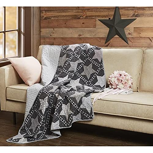 Quilted Throw Blanket by Virah Bella - 50" x 60" Mountain Stars Lightweight Throw Quilt Great for Loungers & Extra Bedding - Beautiful Farmhouse-Themed Blanket