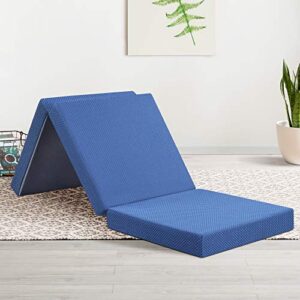 olee sleep tri-folding memory foam topper, 4 inch, blue