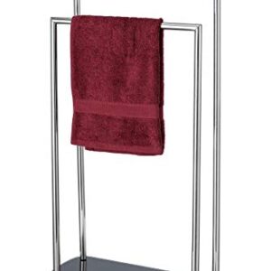 WENKO Towel Rack, Towel Stand with 2 Bars, Free Standing Towel Holder for Bathroom, Kitchen, Pool, Space Saving, Stainless Steel, Silver/Black, 18.9 x 31.5 x 7.9 in