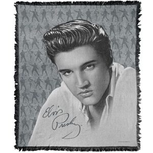 logovision elvis presley blanket, 50"x60" moves woven tapestry cotton blend fringed throw