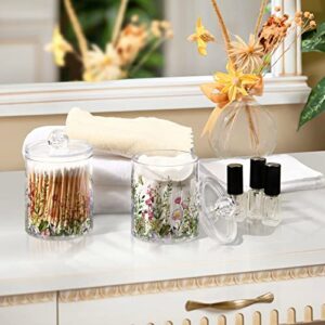 xigua Wildflowers Qtip Holder Dispenser with Lid 14 oz,Apothecary Jars Plastic Cotton Swabs Cans Clear Bathroom Storage Canister for Cotton Ball,Cotton Swab,Cotton Round Pads,Floss