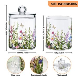 xigua Wildflowers Qtip Holder Dispenser with Lid 14 oz,Apothecary Jars Plastic Cotton Swabs Cans Clear Bathroom Storage Canister for Cotton Ball,Cotton Swab,Cotton Round Pads,Floss