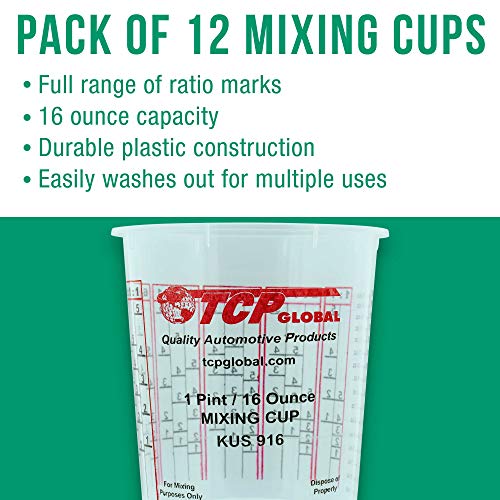 Custom Shop Pack of 12 Each - 16 Ounce Paint Mixing Cups = 1 Pint Cups Have calibrated Mixing ratios on Side of Cup Pack of 12 Paint and Epoxy Resin Mixing Cups