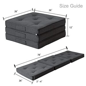 HIGOGOGO Tri Folding Mattress, Multi-Functional Mattress Detachable 3 Individual Floor Pillows, 3 in 1 Portable Sleeping Foam Mattress Pads, Foldable Small Single Bed for Adults, Guest, Dark Grey