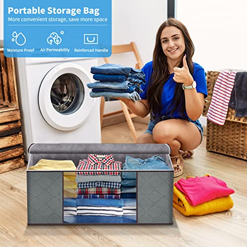 35L Clothes Storage & 90L Underbed Storage Bags, Clothes Storage Bins Foldable Closet Organizers with Durable Handles with Clear Window for Clothes Pillow Blankets Bedding