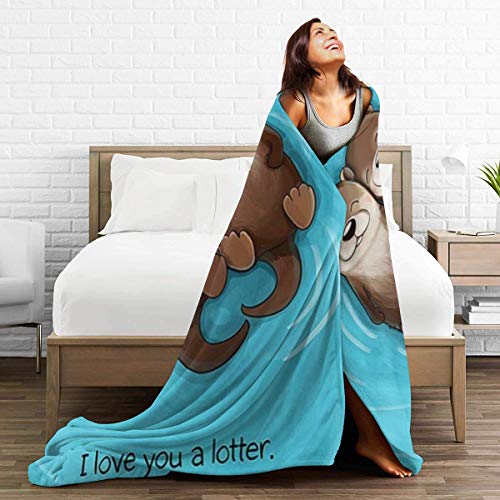 Cute Sea Otter Love Lotter Flannel Throw Blanket Comfy Cozy Sofa Blanket Comfortable Thermal Lap Blanket Soft Durable Couch Throw Blanket Fleece Blanket for Grandparent Men Women