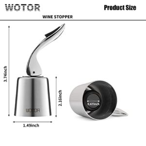 WOTOR Wine Stoppers Stainless Steel Wine Bottle stopper Plug with Silicone, Reusable Wine Saver, Wine Corks, Decorative Wine Bottle Sealer Leak proof Keep Fresh Silver 2 pack