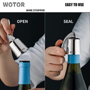 WOTOR Wine Stoppers Stainless Steel Wine Bottle stopper Plug with Silicone, Reusable Wine Saver, Wine Corks, Decorative Wine Bottle Sealer Leak proof Keep Fresh Silver 2 pack