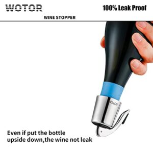 WOTOR Wine Stoppers Stainless Steel Wine Bottle stopper Plug with Silicone, Reusable Wine Saver, Wine Corks, Decorative Wine Bottle Sealer Leak proof Keep Fresh Silver 2 pack