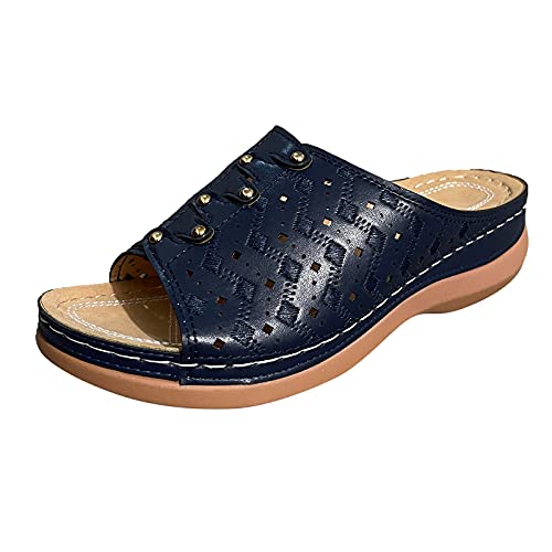 Breathable Summer Sandals Women Toe Wedges Out Peep Beach Fashion Hollow Shoes Women's Slipper Luxury Slippers for Women (Blue, 6-6.5)