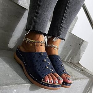 Breathable Summer Sandals Women Toe Wedges Out Peep Beach Fashion Hollow Shoes Women's Slipper Luxury Slippers for Women (Blue, 6-6.5)