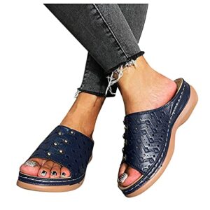 Breathable Summer Sandals Women Toe Wedges Out Peep Beach Fashion Hollow Shoes Women's Slipper Luxury Slippers for Women (Blue, 6-6.5)