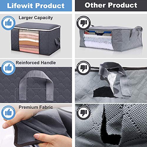 Large Capacity Clothes Storage Bag - Clothes Storage Bins - Clear Window Zipper Storage Bags with Reinforced Handle Thick Fabric for Comforters, Blankets, Bedding, 24Gal (Grey)