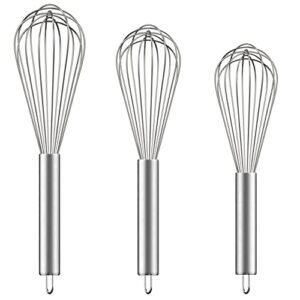 ouddy stainless steel whisk set 8"+10"+12", kitchen whisk balloon whisks for cooking egg beater wire wisk wisking tool for blending whisking beating stirring baking