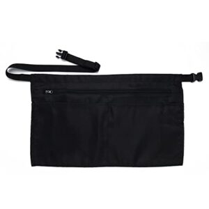 iserv 5 pockets black waist apron (22x13 inches). clip-on server apron with zipper pocket. restaurant half aprons waitress, waiter, server, bartender, barista, money apron, check holder, organizer