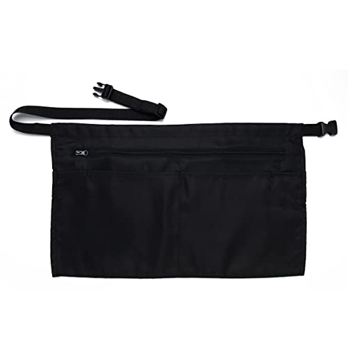 iServ 5 Pockets Black Waist Apron (22x13 inches). Clip-on Server Apron with Zipper pocket. Restaurant Half Aprons Waitress, Waiter, Server, Bartender, Barista, Money Apron, Check Holder, Organizer