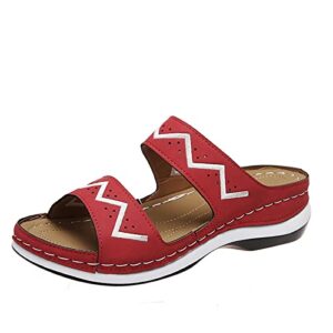 round women's shoes shoes wave pattern toe sandals wedge open beach toe women's sandals women wedge sandals size 8 (red, 9.5)